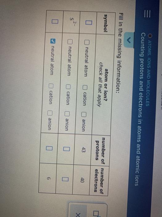 Solved O ATOMS, IONS AND MOLECULES Counting protons and | Chegg.com