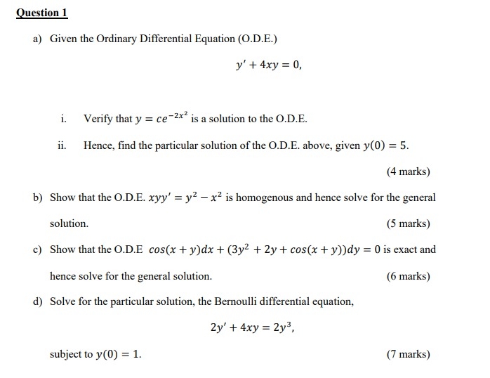 Solved Question 1a) ﻿Given the Ordinary Differential | Chegg.com