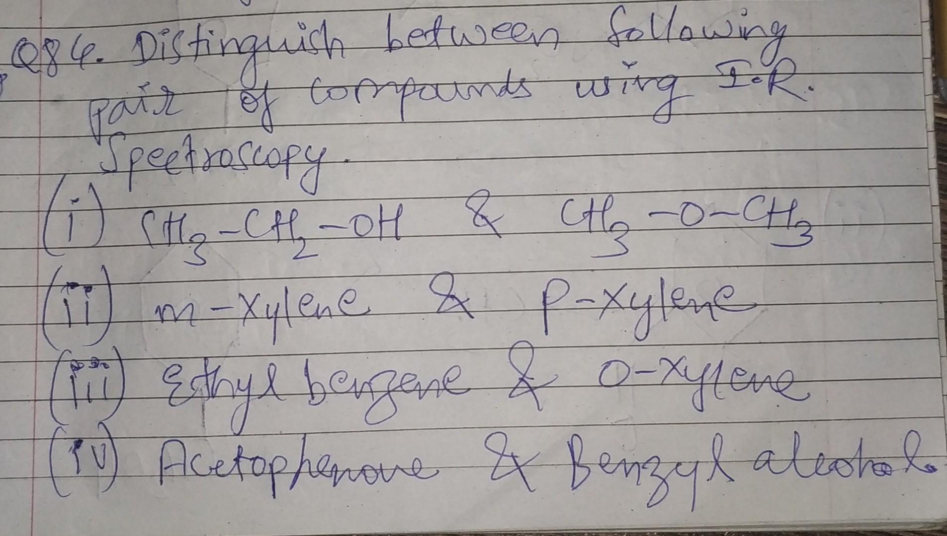 Solved Q84. Distinguish between following pair of compounds | Chegg.com