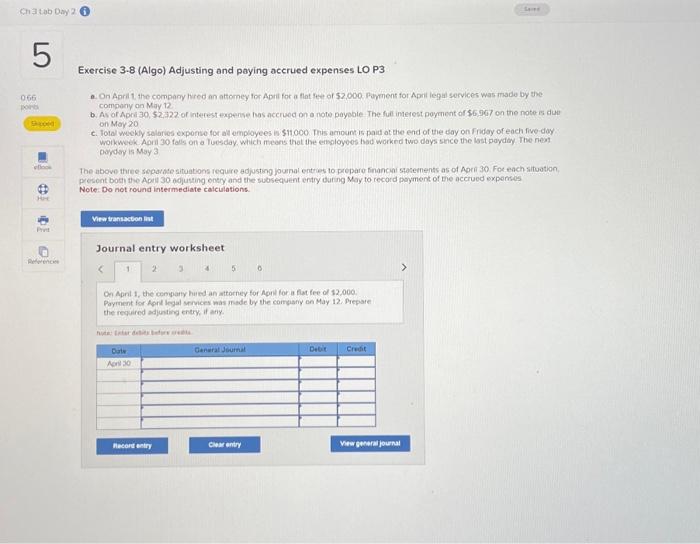 Solved Exercise 3.8 (Algo) Adjusting and paying accrued | Chegg.com