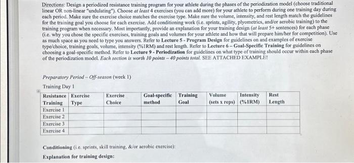 Solved Directions: Design a periodized resistance training | Chegg.com