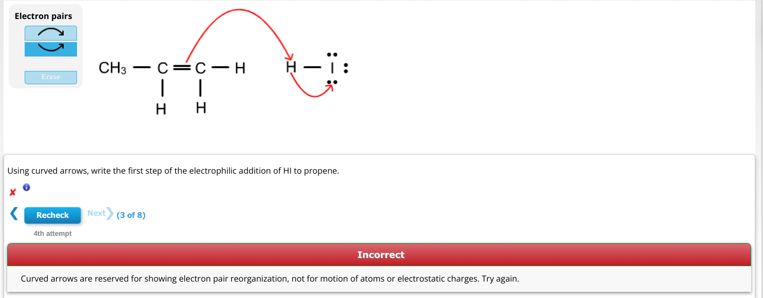 Solved Using curved arrows, write the first step of the | Chegg.com