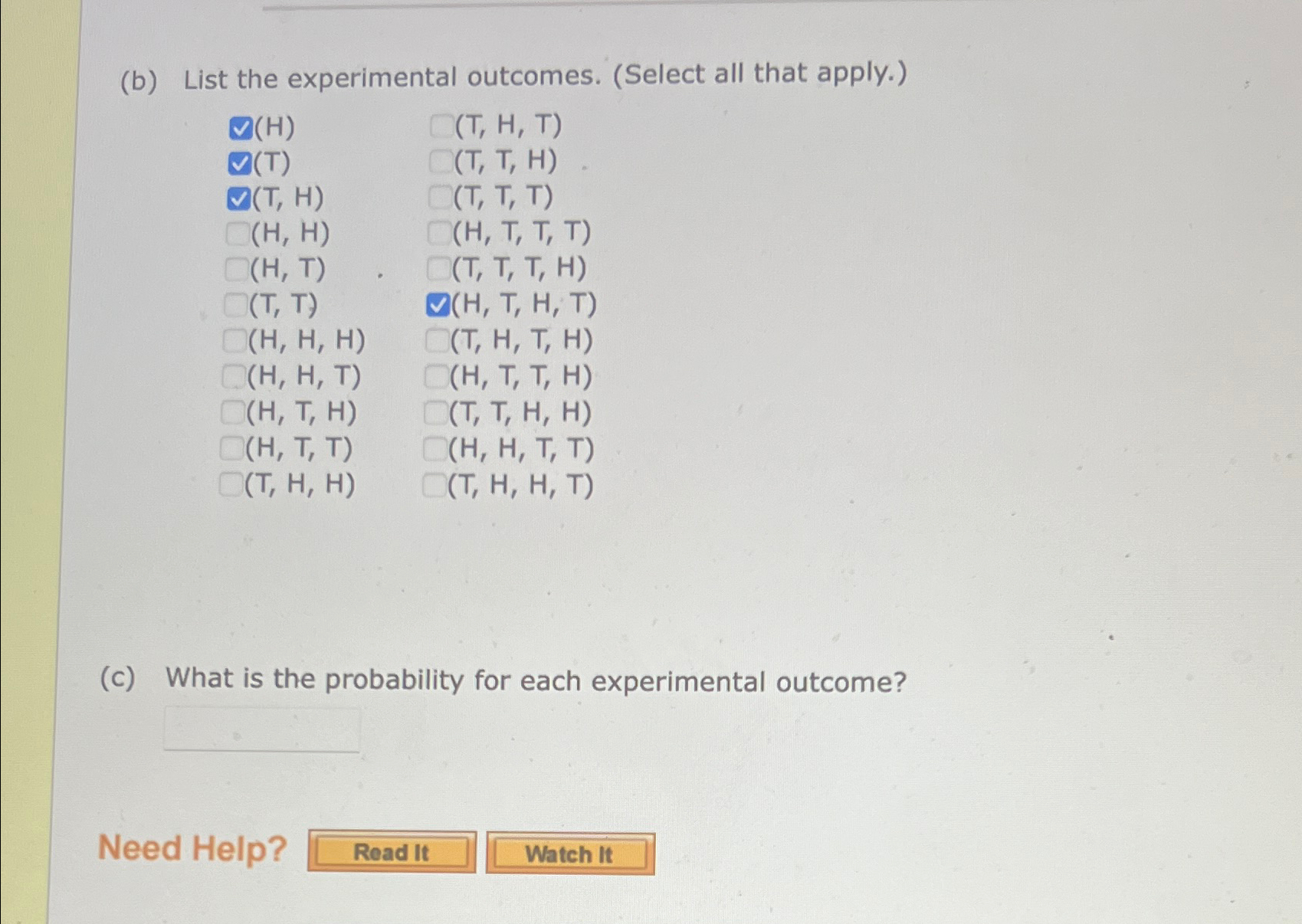 (b) ﻿List the experimental outcomes. (Select all that | Chegg.com