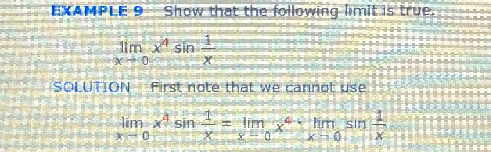 Solved EXAMPLE 9 ﻿Show that the following limit is | Chegg.com