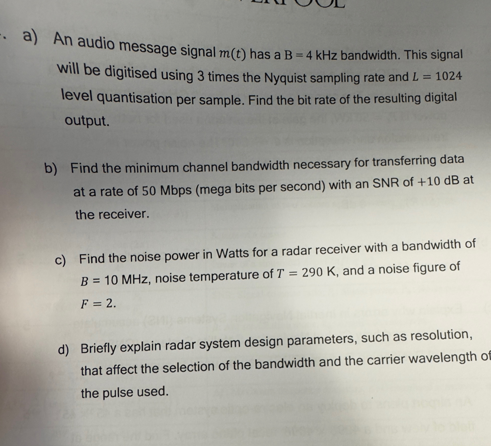 Solved a) ﻿An audio message signal m(t) ﻿has a B=4kHz | Chegg.com