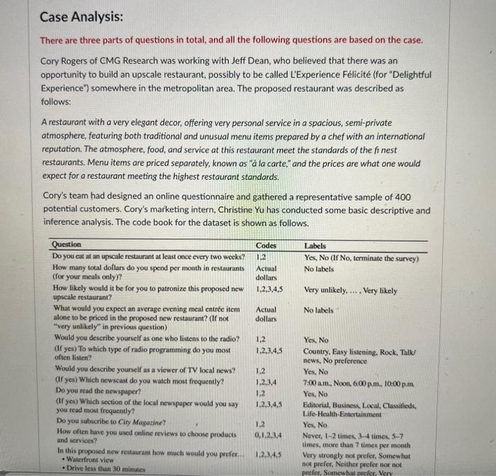 Solved Case Analysis: There are three parts of questions in | Chegg.com