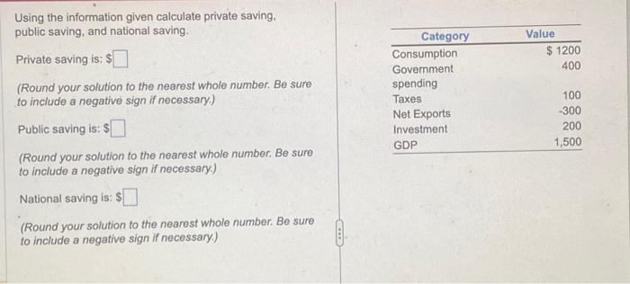 Solved Using the information given calculate private saving. | Chegg.com