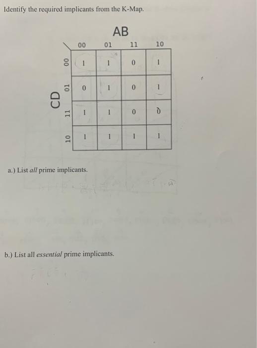 Solved Identify the required implicants from the K-Map. a.) | Chegg.com