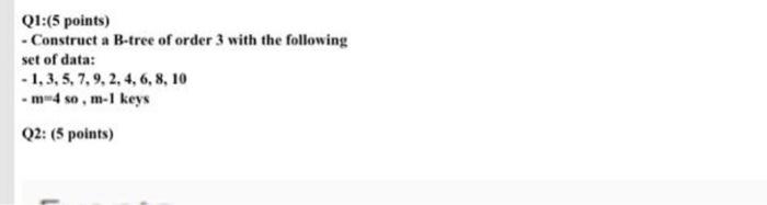 Solved Q1:(5 points) - Construct a B-tree of order 3 with | Chegg.com