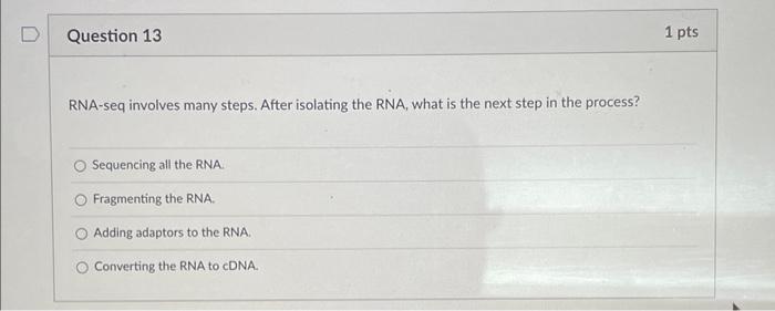 Solved RNA-seq involves many steps. After isolating the RNA, | Chegg.com