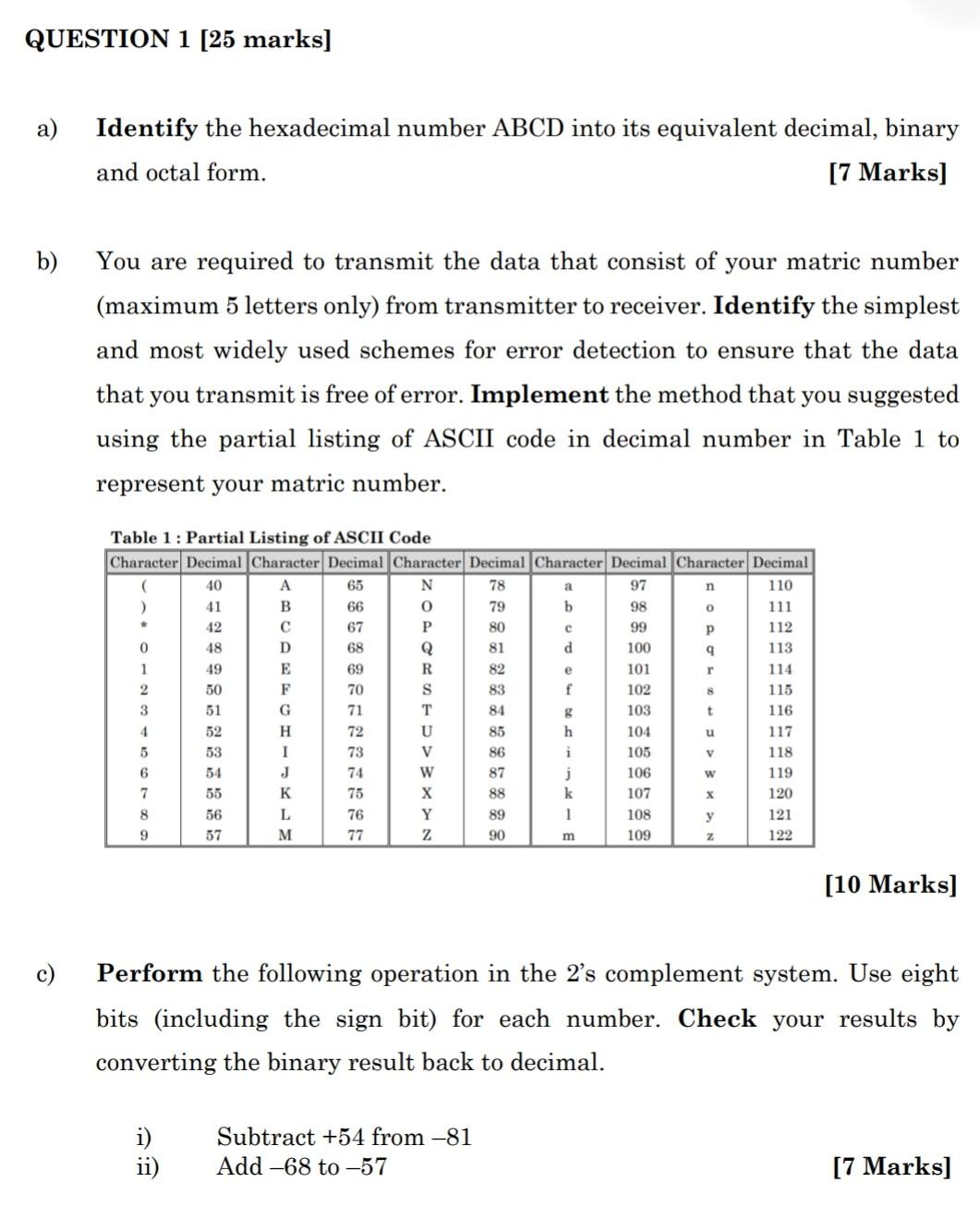 Solved QUESTION 1 [25 marks] a) Identify the hexadecimal | Chegg.com
