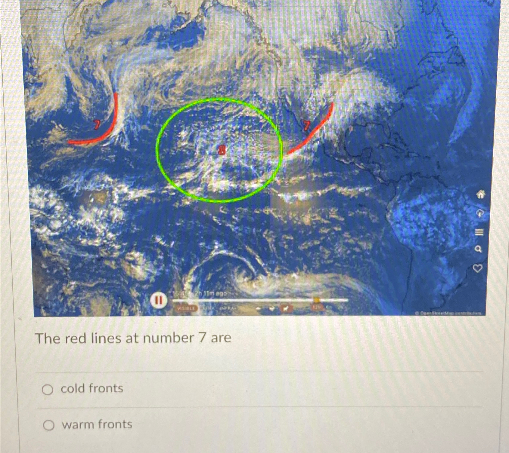 Solved The red lines at number 7 ﻿arecold frontswarm fronts | Chegg.com