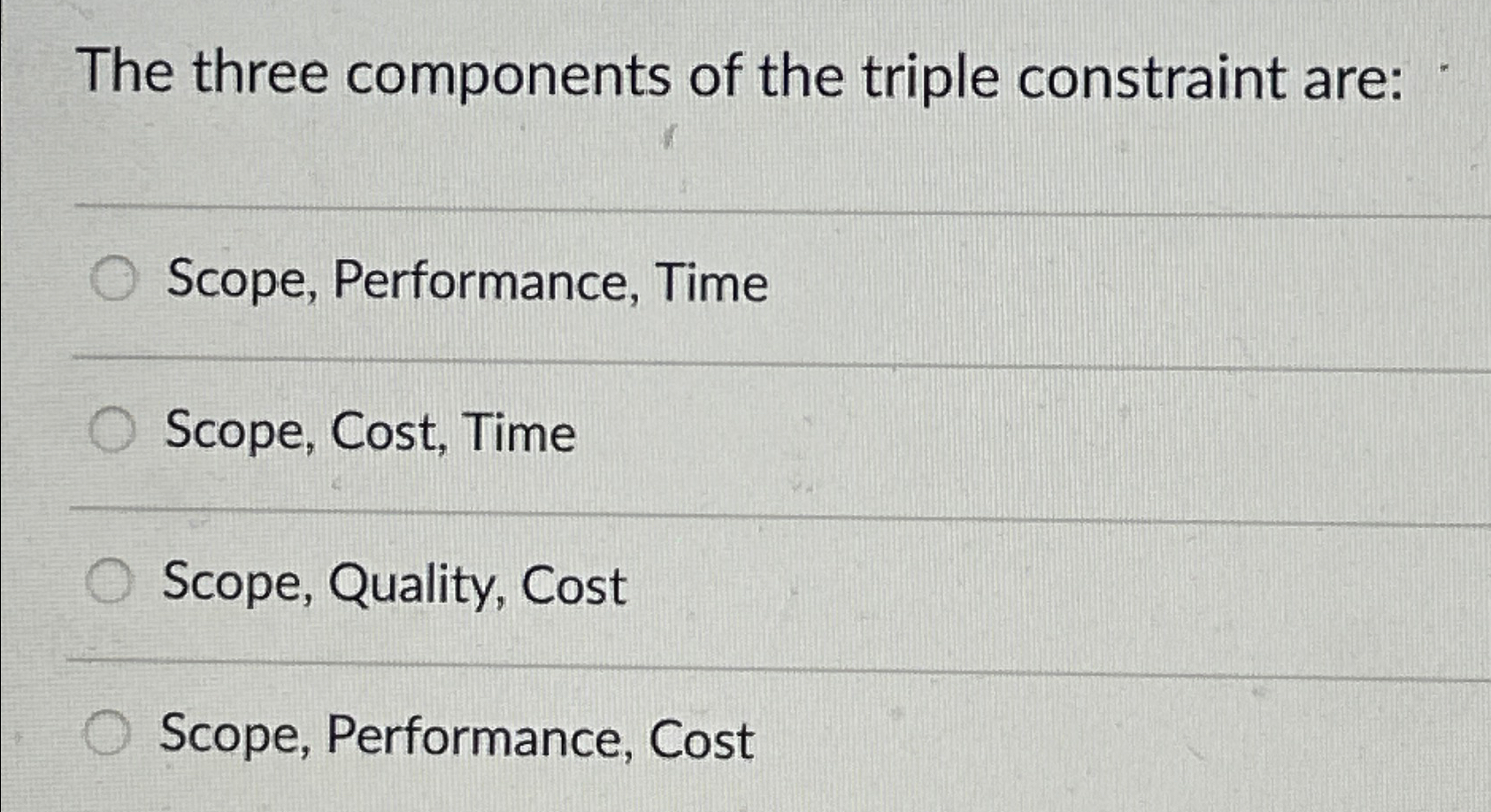 Solved The three components of the triple constraint | Chegg.com