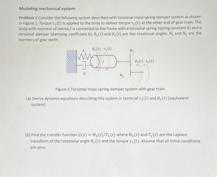 Solved Modeling mechanical system Problem 1 Consider the | Chegg.com Solved Modeling mechanical system Problem 1 Consider the | Chegg.com