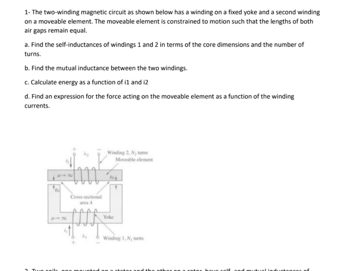 Solved 1- The two-winding magnetic circuit as shown below | Chegg.com