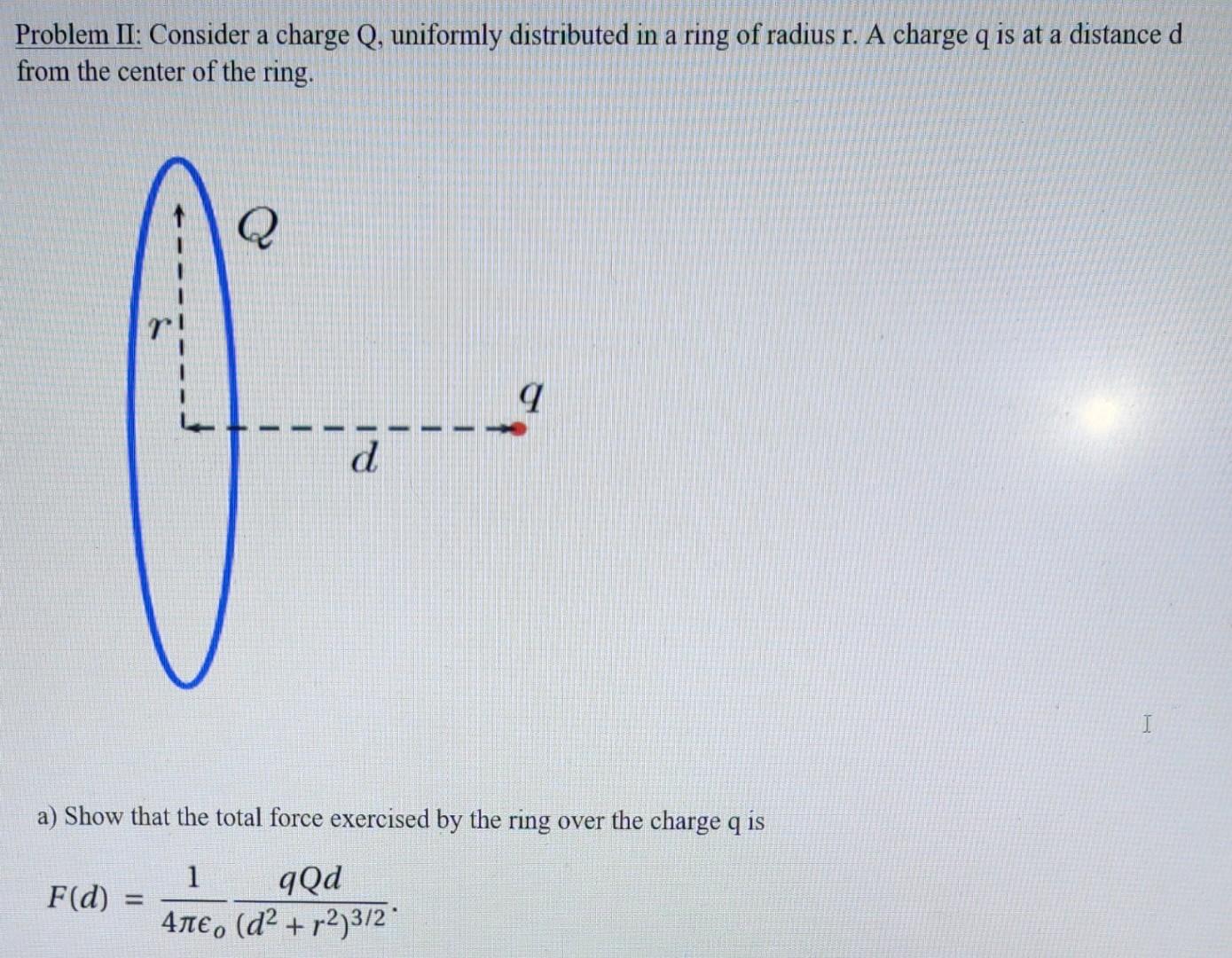 Solved Problem II: Consider a charge Q, uniformly | Chegg.com