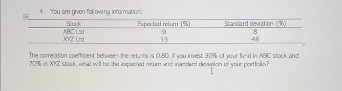 Solved 4. You are given following information: Stock ABC Ltd | Chegg.com