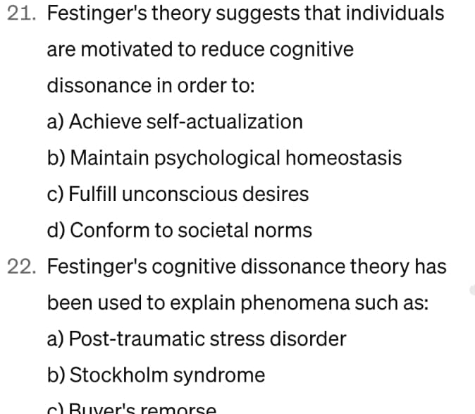 Solved Festinger's theory suggests that individuals are | Chegg.com