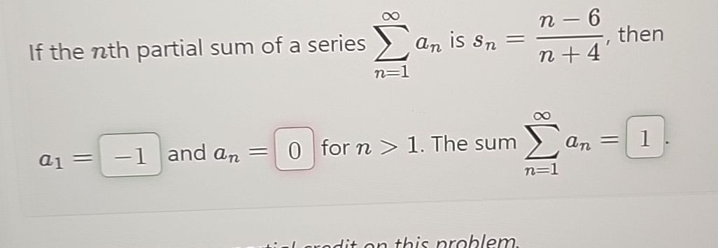 Solved If the nth partial sum of a series ∑n=1∞an ﻿is | Chegg.com