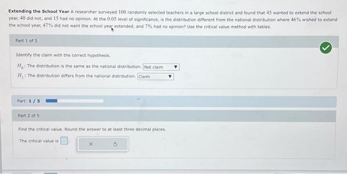 Solved Extending the School Year A researcher surveyed 100 | Chegg.com