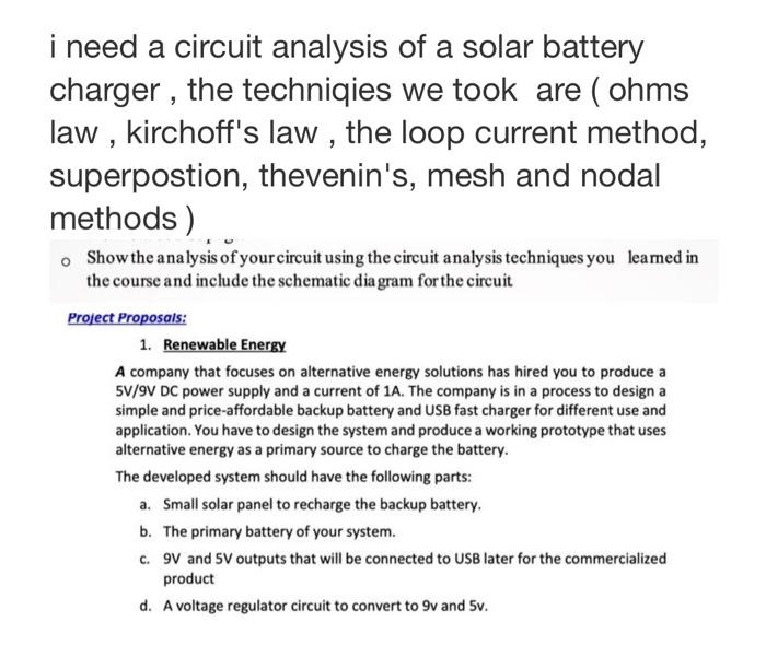 Solved i need a circuit analysis of a solar battery charger, | Chegg.com