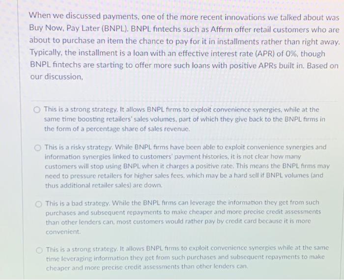 Solved When we discussed payments, one of the more recent | Chegg.com