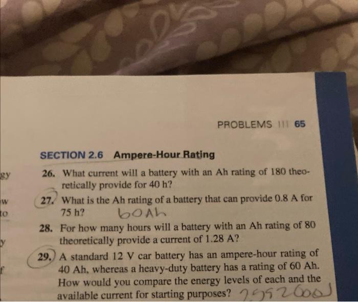 26. What current will a battery with an Ah rating of | Chegg.com