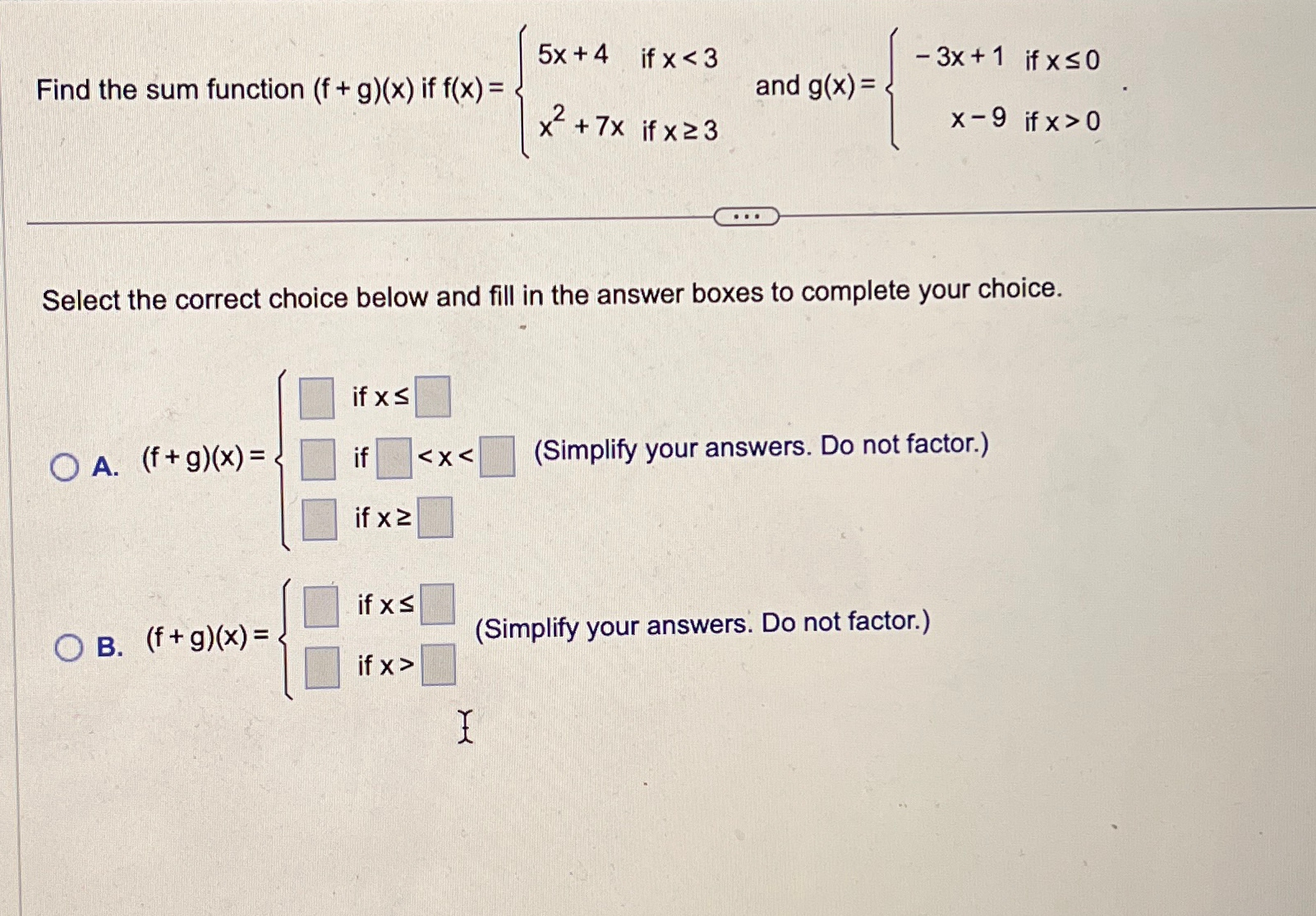 Solved Find the sum function (f+g)(x) ﻿if | Chegg.com