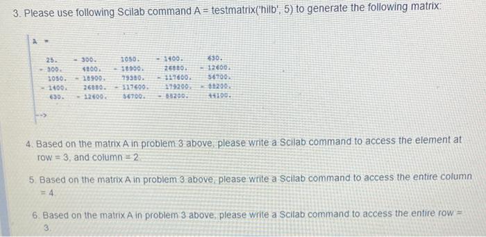 Solved 3. Please use following Scilab command A = | Chegg.com