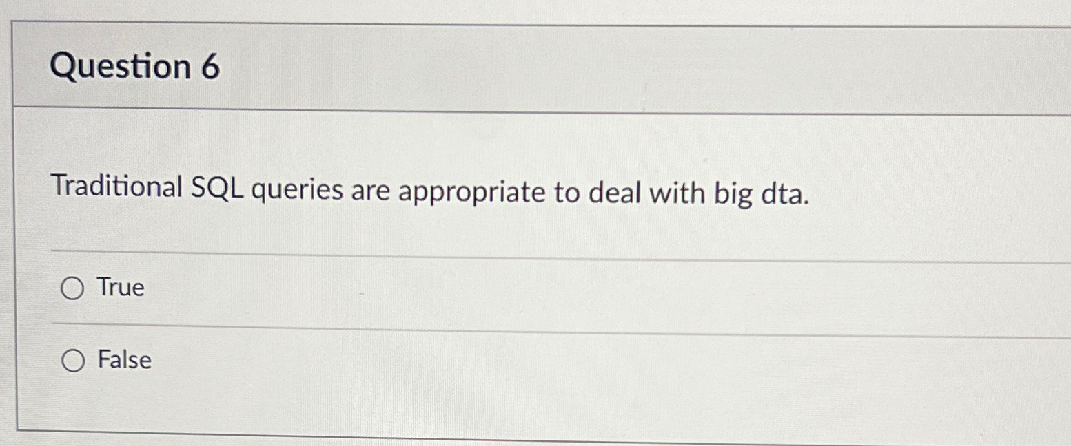Solved Question 6Traditional SQL queries are appropriate to | Chegg.com