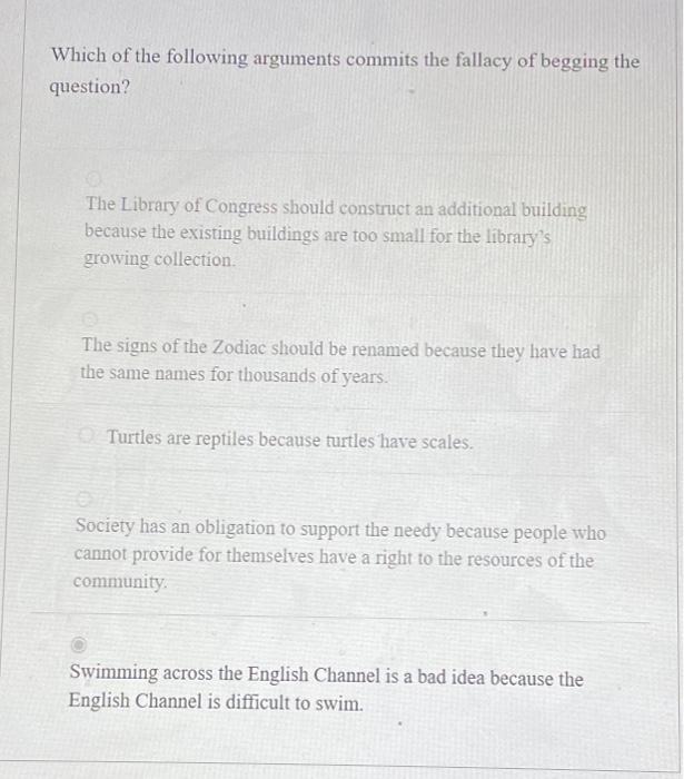 Solved Which of the following arguments commits the fallacy | Chegg.com