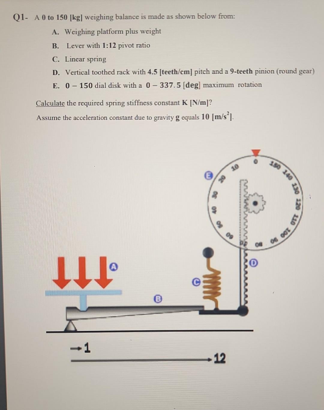 Solved Q1- A 0 to 150[ kg∣ weighing balance is made as shown | Chegg.com