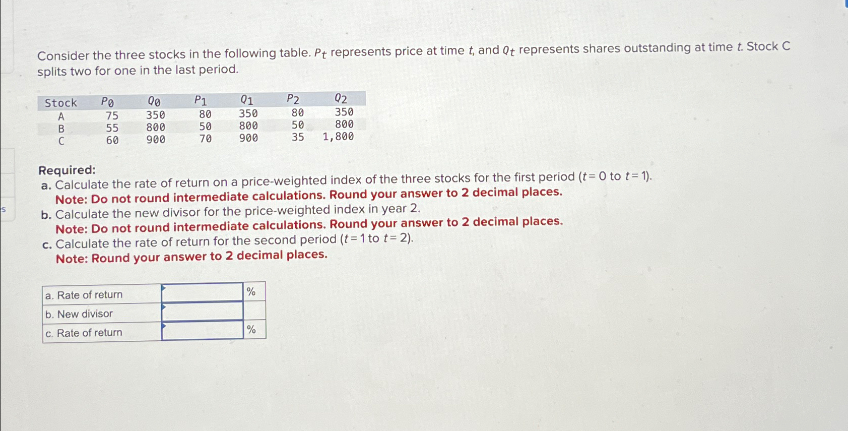 Solved Consider the three stocks in the following table. Pt | Chegg.com