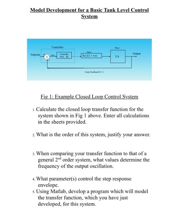Solved Model Development for a Basic Tank Level Control | Chegg.com
