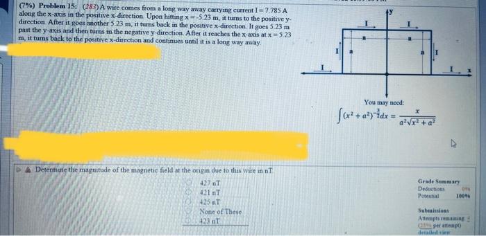 Solved (7\%) Problem 15: (283) A wire comes from a long way | Chegg.com