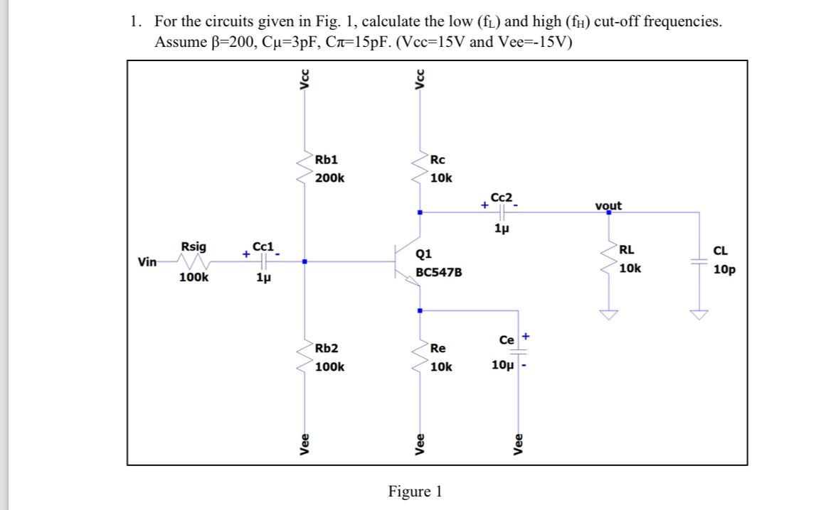 Solved For the circuits given in Fig. 1, ﻿calculate the low | Chegg.com