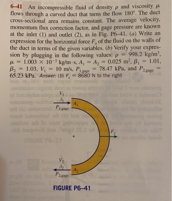 Solved 6-41 An incompressible fluid of density p and | Chegg.com