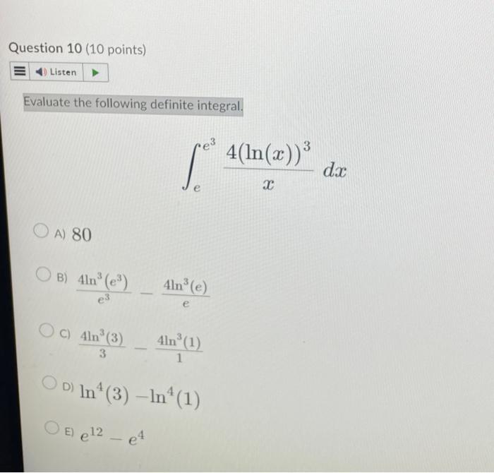 Solved Question 10 (10 points) Listen Evaluate the following | Chegg.com