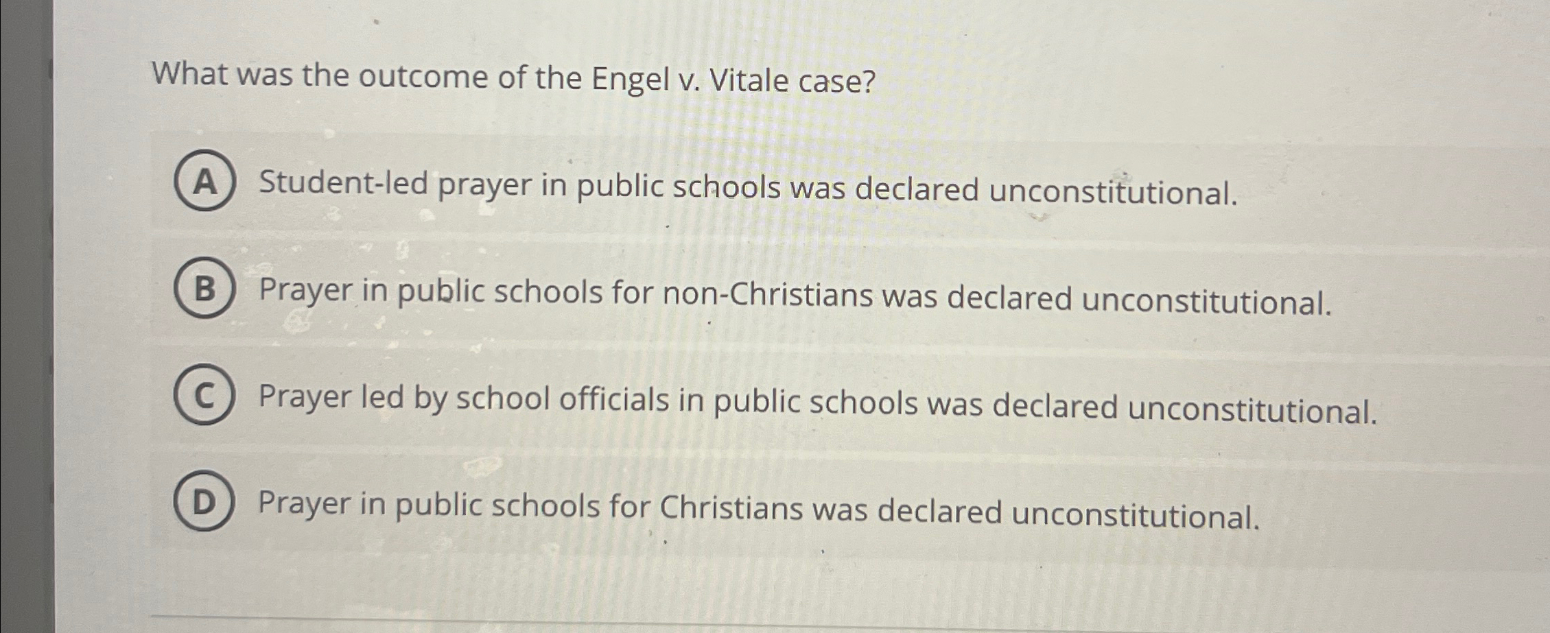 Solved What was the outcome of the Engel v. ﻿Vitale | Chegg.com