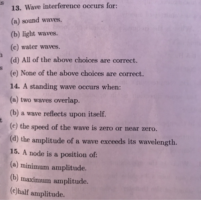 Solved 13. Wave interference occurs for: (a) sound waves. | Chegg.com