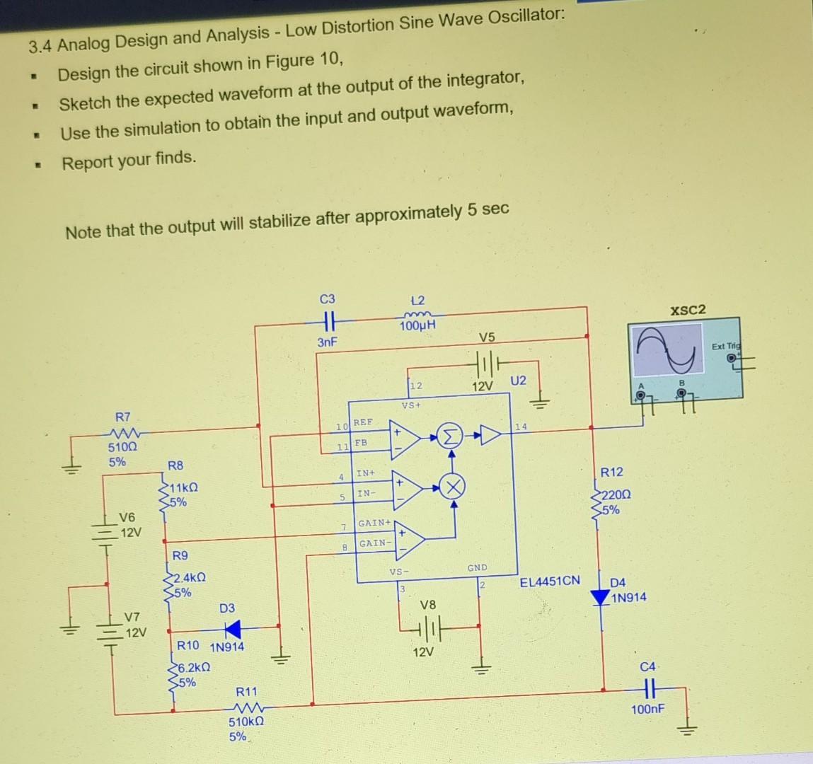 Solved 3.4 Analog Design and Analysis - Low Distortion Sine | Chegg.com