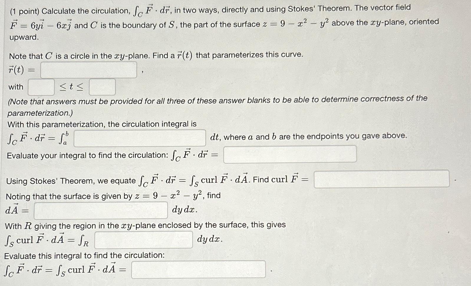 Solved (1 ﻿point) ﻿Calculate the circulation, | Chegg.com