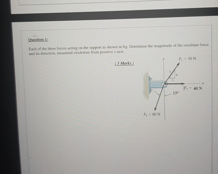Solved Question 1: Each of the three forces acting on the | Chegg.com