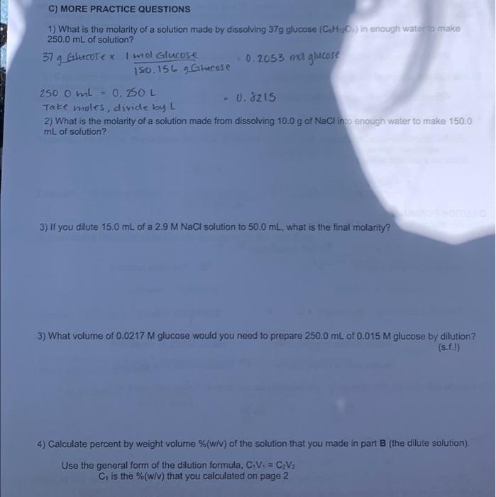 Solved C) MORE PRACTICE QUESTIONS 1) What is the molarity of | Chegg.com