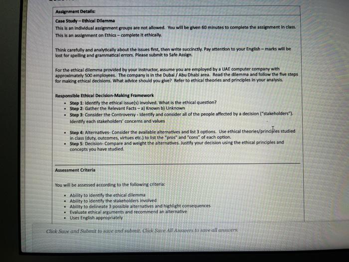 Assignment Details: Case Study-Ethical Dilemma This | Chegg.com