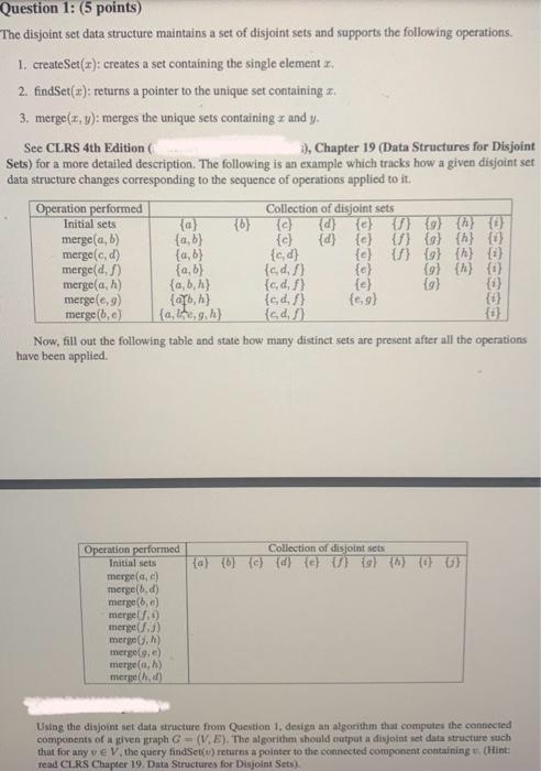 Solved Question 1: (5 points) The disjoint set data | Chegg.com