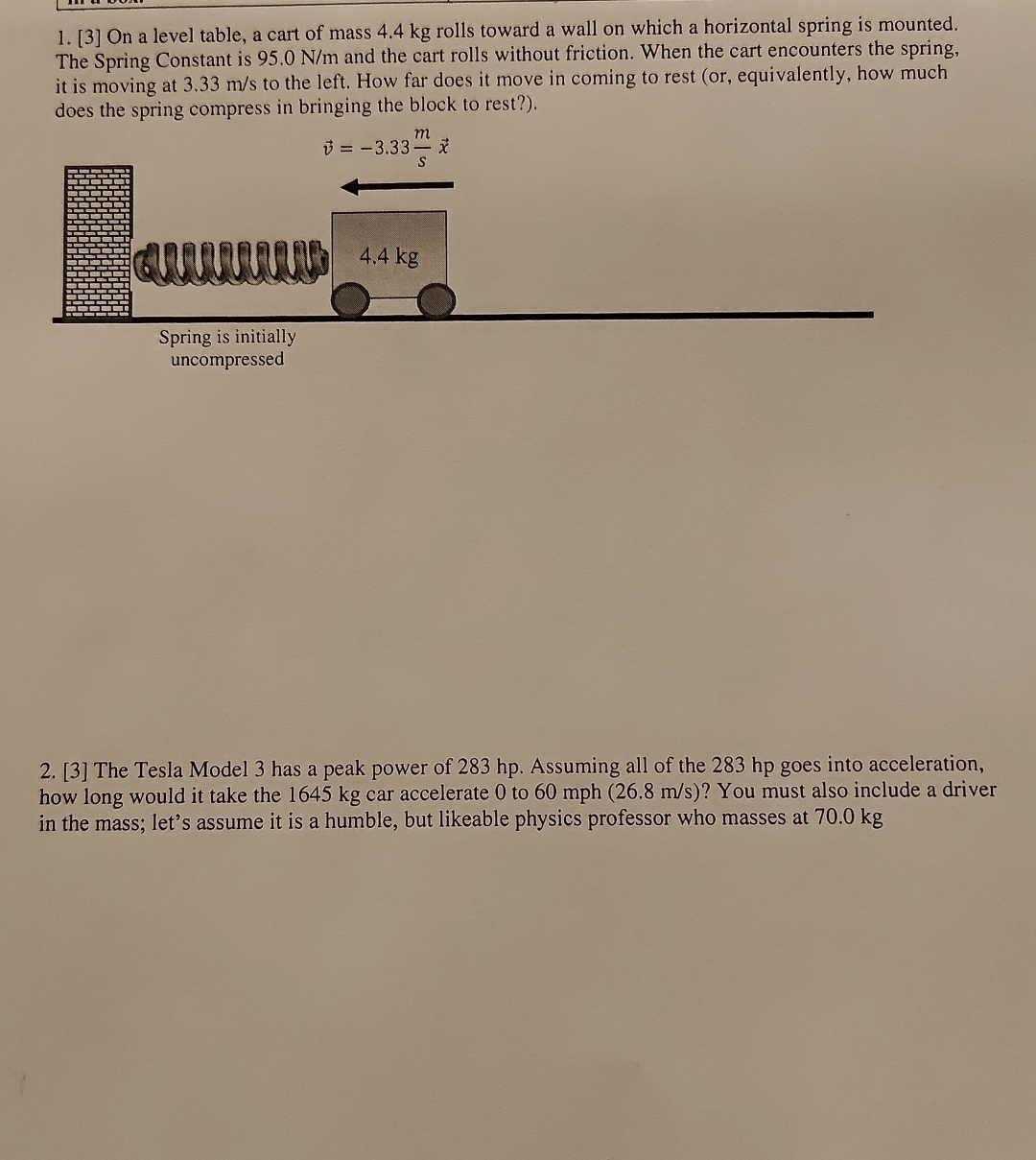 Solved [3] ﻿On a level table, a cart of mass 4.4 ﻿kg rolls | Chegg.com