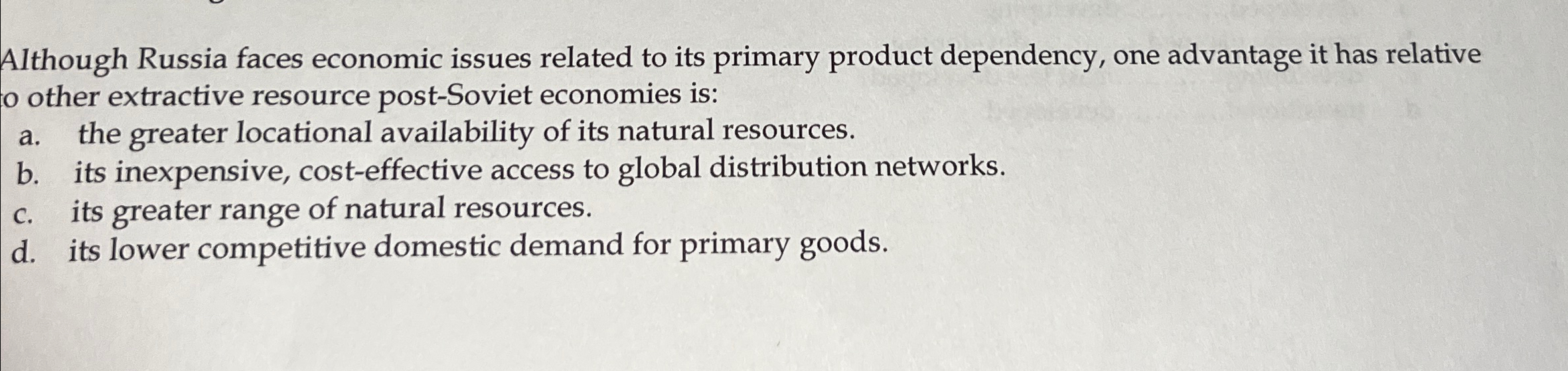 Solved Although Russia faces economic issues related to its | Chegg.com