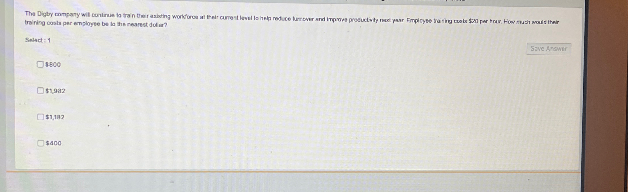 Solved training costs per employee be to the nearest | Chegg.com