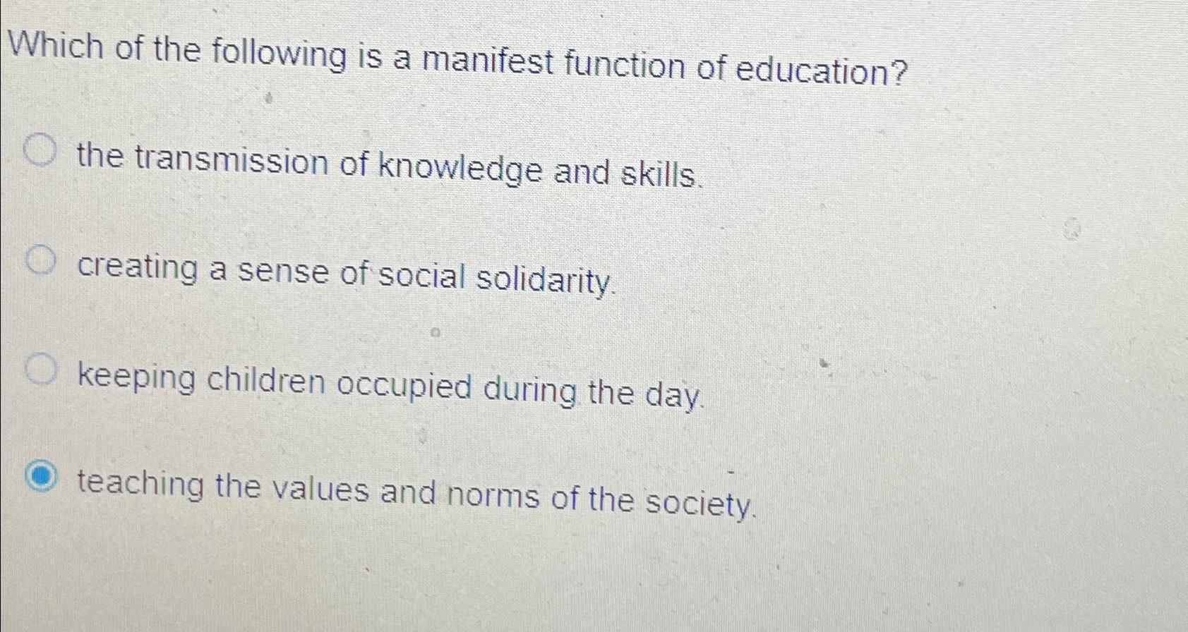 Solved Which of the following is a manifest function of | Chegg.com